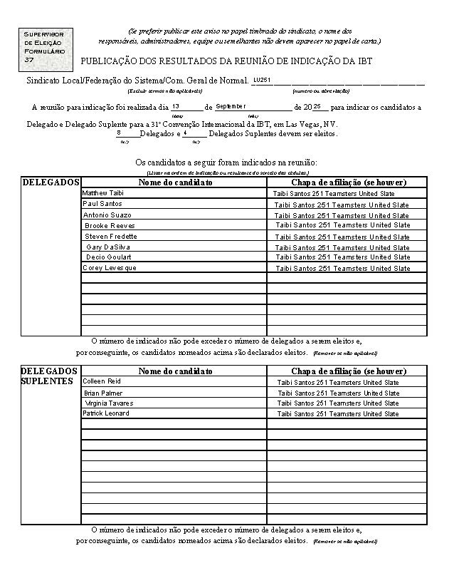 Local 251 Delegates to the IBT Convention Elected – Teamsters Local 251